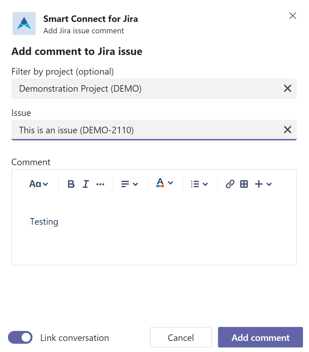 Add New Jira Issue Comment In Teams