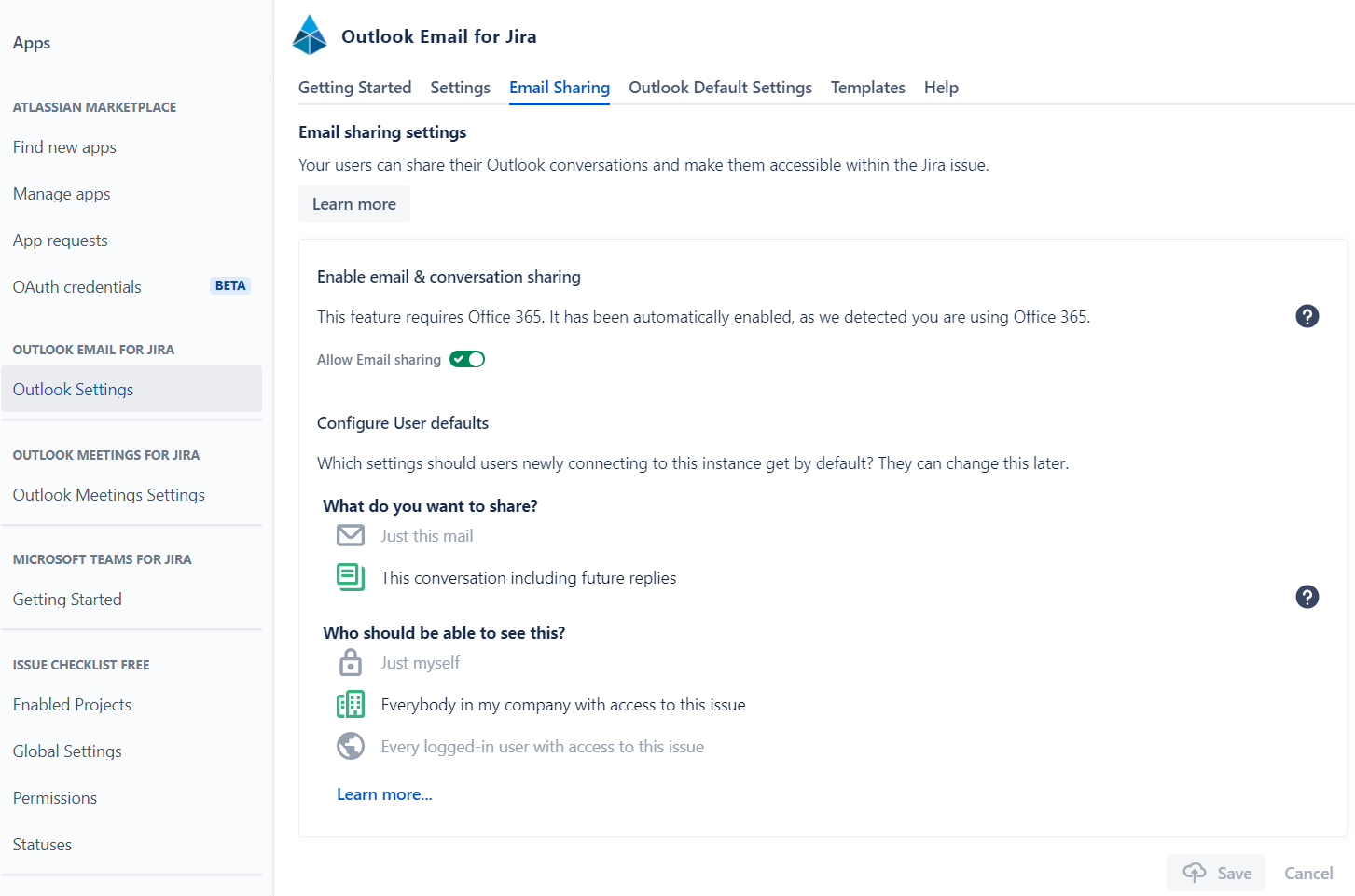 Configure email sending / sharing