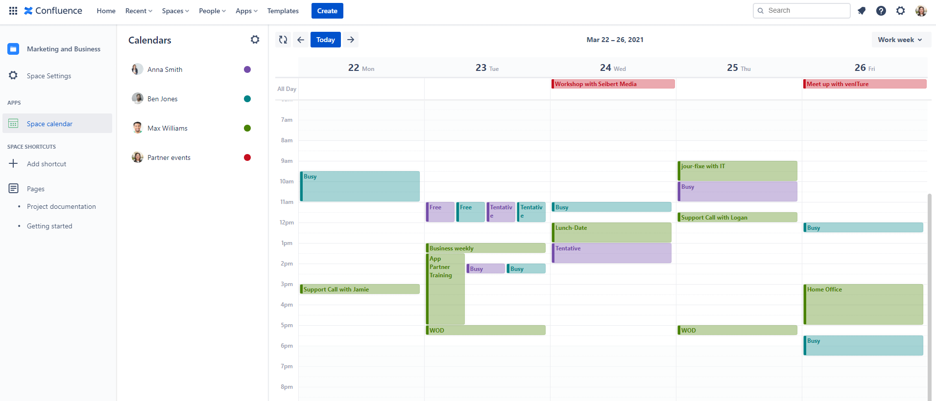 Work with Office calendars in Confluence