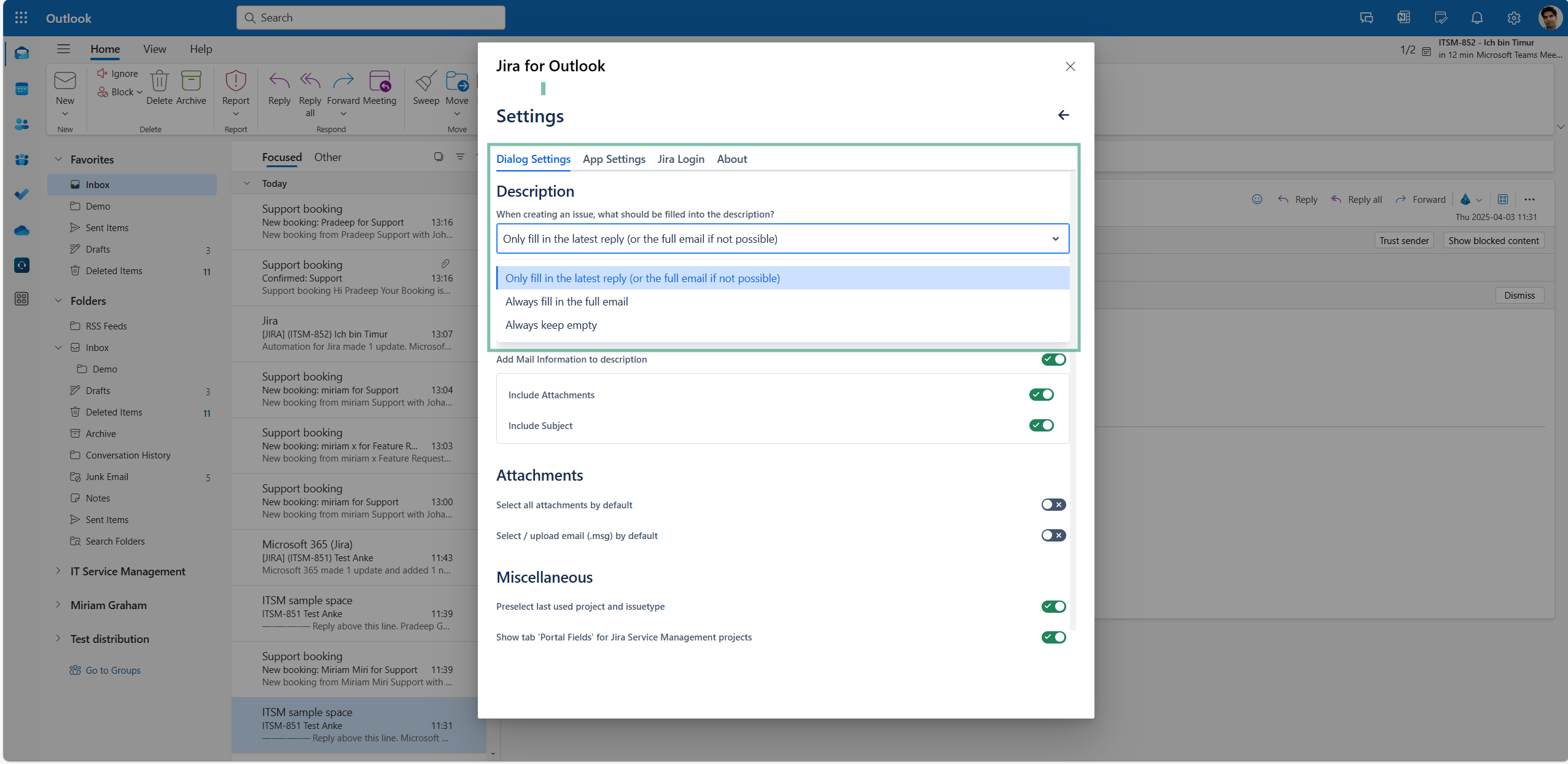 Create new Jira issues in Outlook