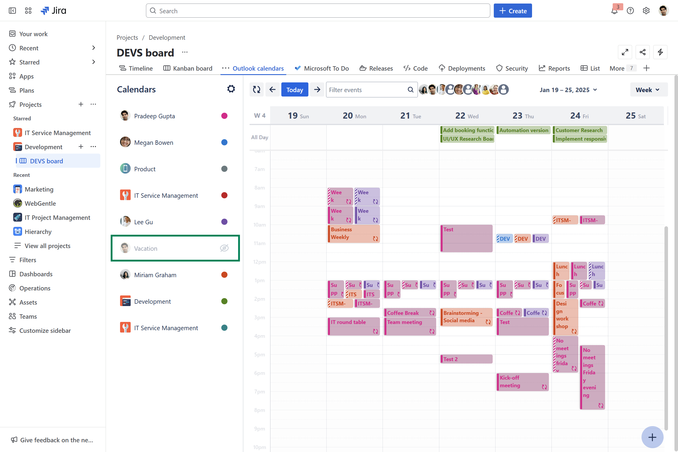 Calendar: Work with Outlook calendars in Jira