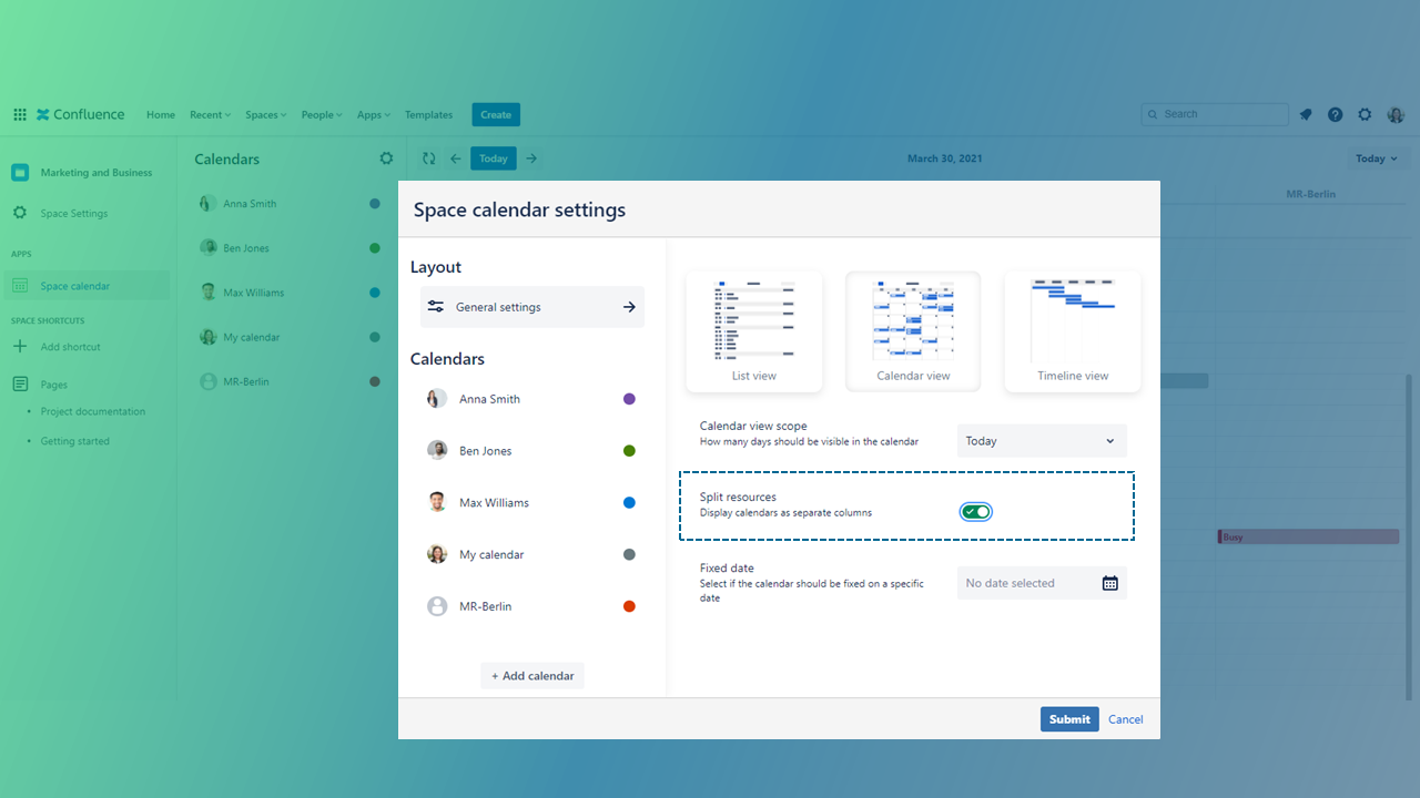 Work with Outlook calendars in Confluence